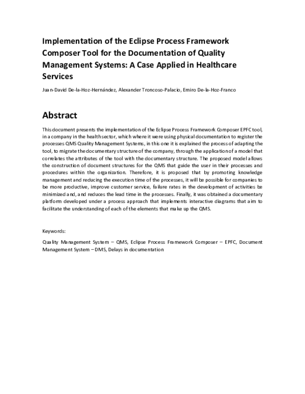 (PDF) Implementation of the Eclipse Process Framework Composer Tool for ...