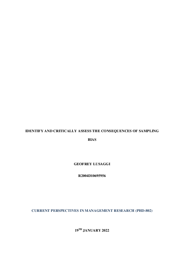 (PDF) IDENTIFY AND CRITICALLY ASSESS THE CONSEQUENCES OF SAMPLING BIAS (PDF) IDENTIFY AND CRITICALLY ASSESS THE CONSEQUENCES OF SAMPLING BIAS