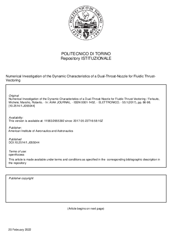 Pdf Numerical Investigation Of The Dynamic Characteristics Of A Dual Throat Nozzle For Fluidic