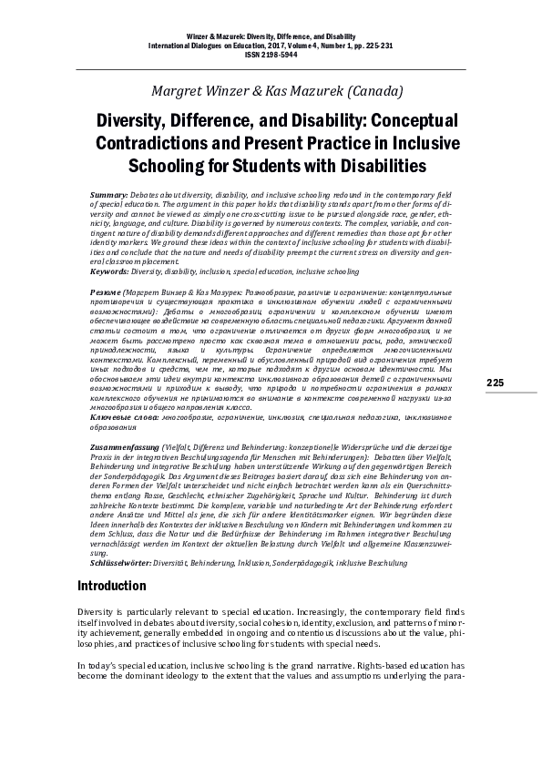(PDF) Diversity, Difference, and Disability: Conceptual Contradictions ...