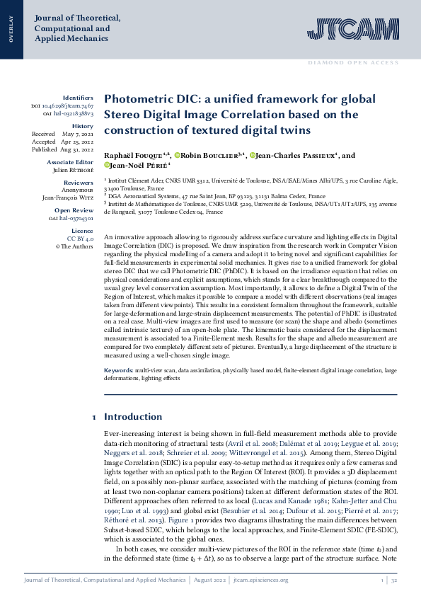 (PDF) Photometric DIC: A Unified Framework for Global Stereo Digital Image Correlation based on ...