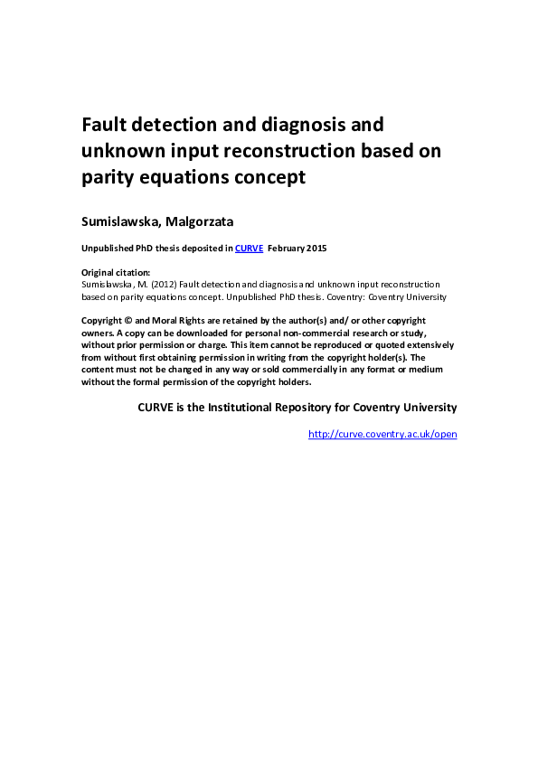 (PDF) Fault detection and diagnosis and unknown input reconstruction based on parity equations ...