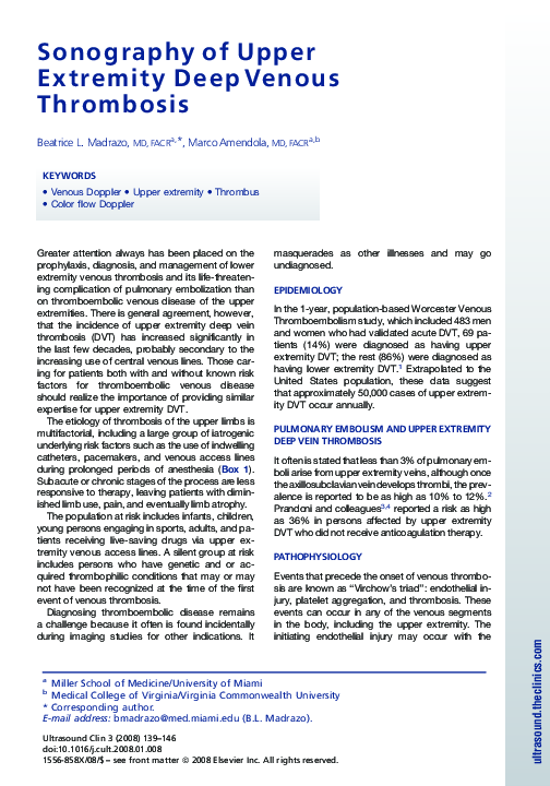(PDF) Sonography of Upper Extremity Deep Venous Thrombosis