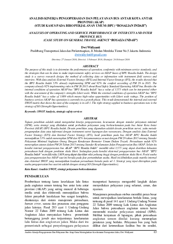 (PDF) Analisis Kinerja Pengoperasian Dan Pelayanan Bus Antar Kota Antar Provinsi (Akap) (Studi ...