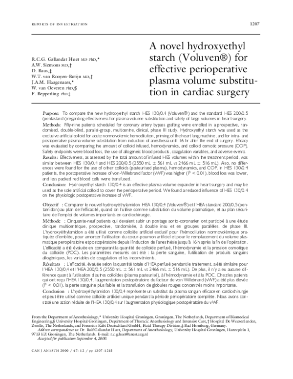 (PDF) A novel hydroxyethyl starch (Voluven®) for effective ...