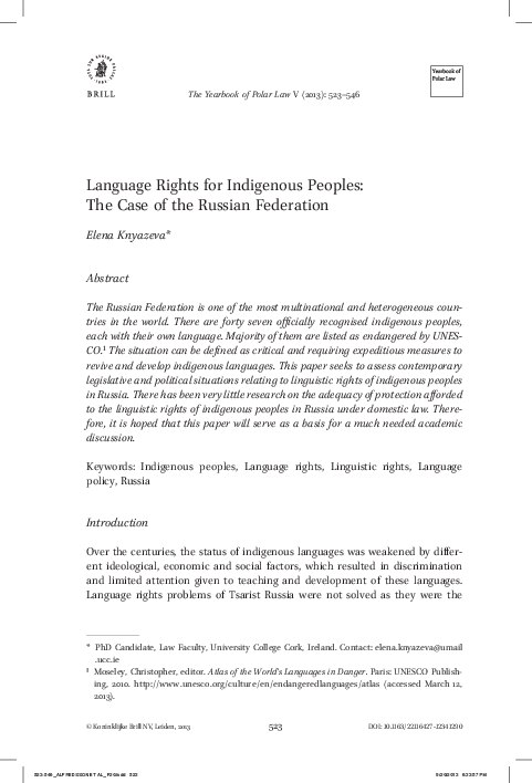 (PDF) Language Rights for Indigenous Peoples: The Case of the Russian Federation