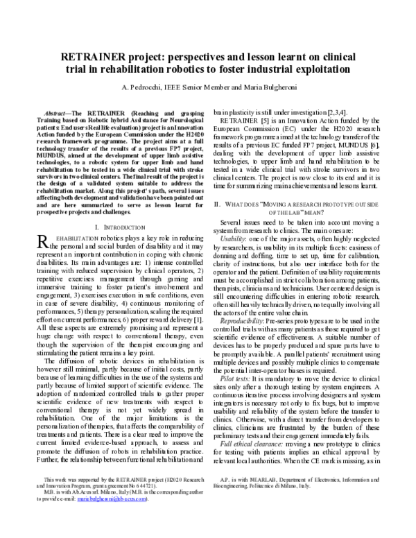 (PDF) RETRAINER Project: Perspectives and Lesson Learnt on Clinical ...