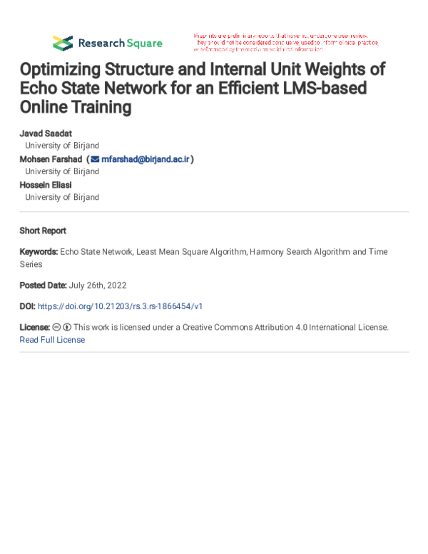 (PDF) Optimizing Structure and Internal Unit Weights of Echo State ...