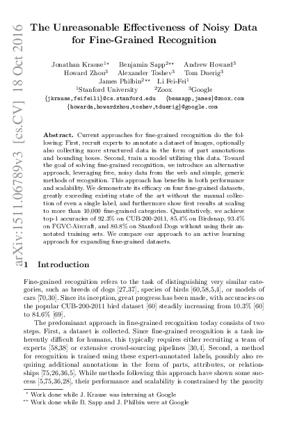 (PDF) The Unreasonable Effectiveness of Noisy Data for Fine-Grained Recognition