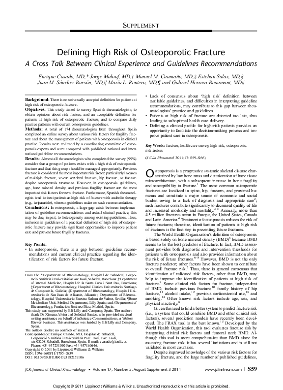 (PDF) Defining High Risk of Osteoporotic Fracture