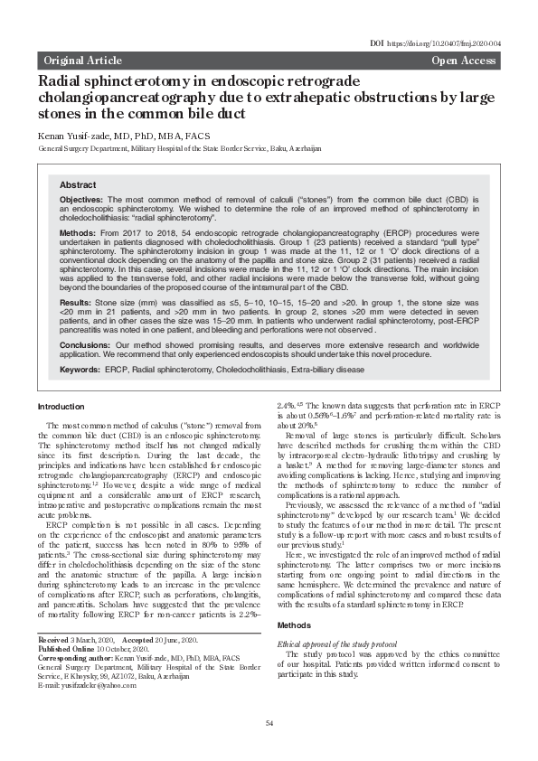 (PDF) Radial sphincterotomy in endoscopic retrograde ...