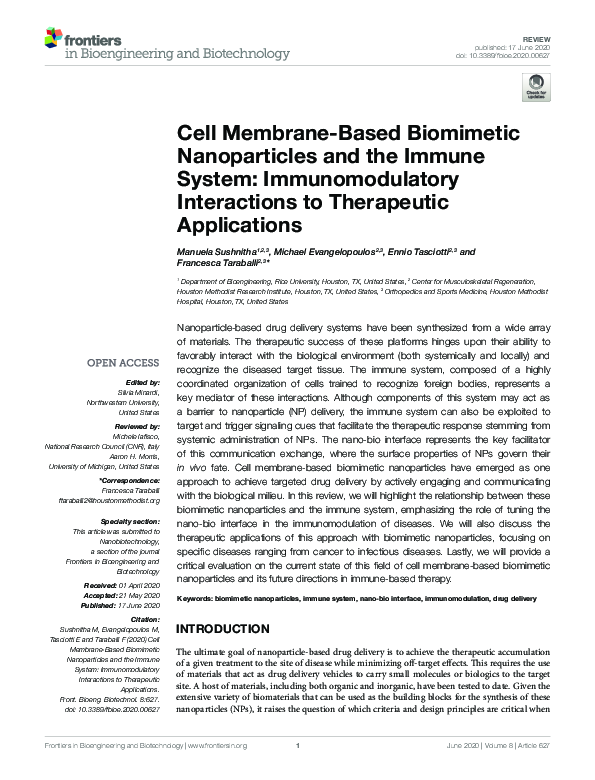 (PDF) Cell Membrane-Based Biomimetic Nanoparticles and the Immune System: Immunomodulatory ...