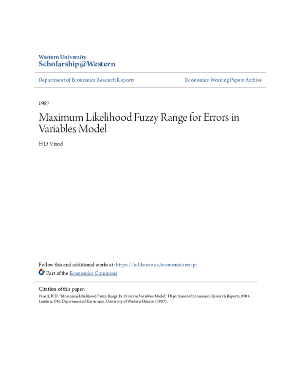 Pdf Maximum Likelihood Fuzzy Range For Errors In Variables Model