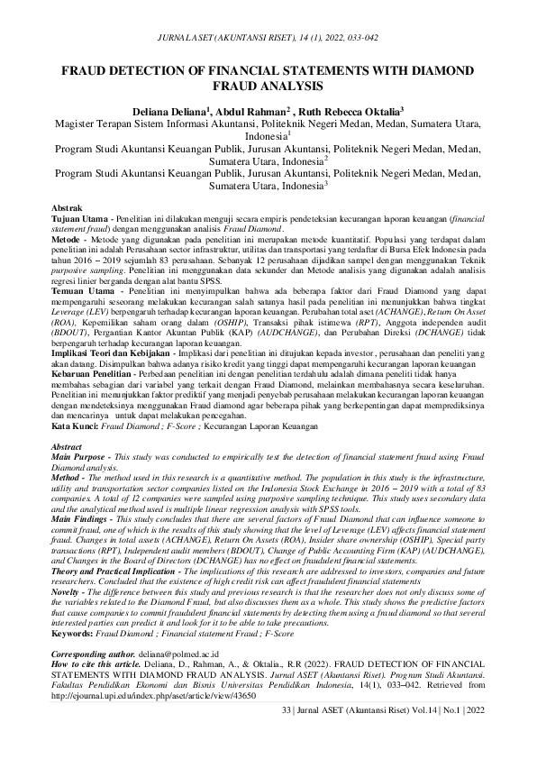 (PDF) Fraud Detection of Financial Statements with Diamond Fraud Analysis