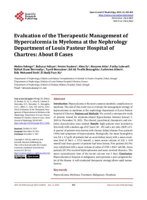 (PDF) Evaluation of the Therapeutic Management of Hypercalcemia in ...