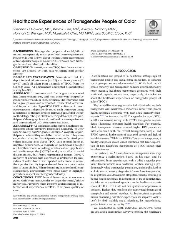 (PDF) Healthcare Experiences of Transgender People of Color