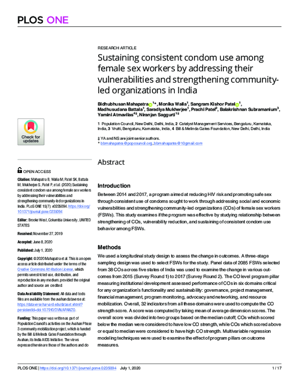 Pdf Sustaining Consistent Condom Use Among Female Sex Workers By