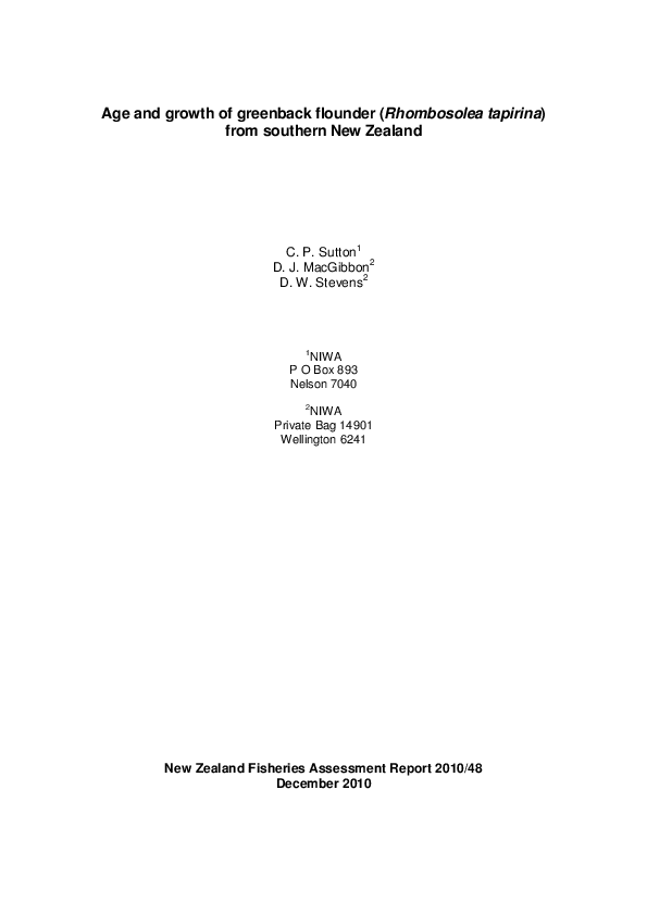 (PDF) Age and growth of greenback flounder ( Rhombosolea tapirina ...