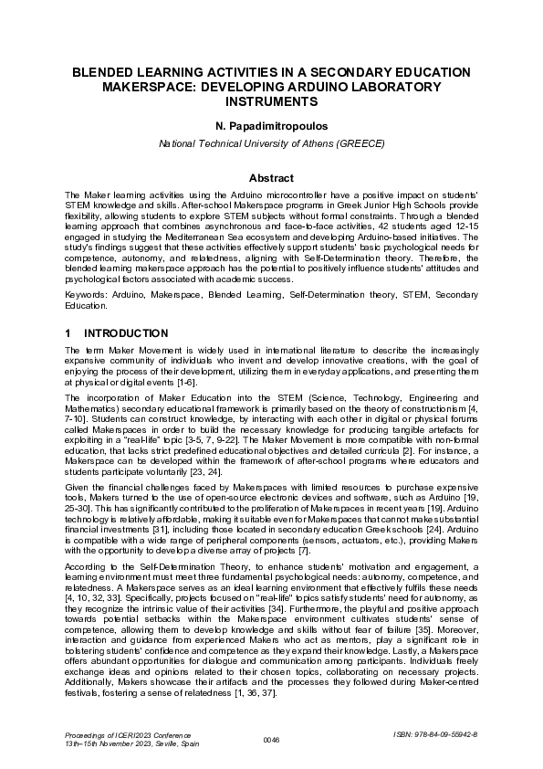 Pdf Blended Learning Activities In A Secondary Education Makerspace Developing Arduino