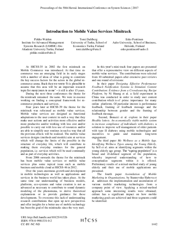 (PDF) Introduction to Mobile Value Services Minitrack