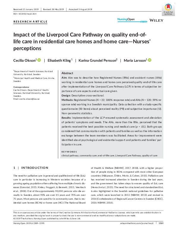 (PDF) Impact of the Liverpool Care Pathway on quality end‐of‐ care in ...