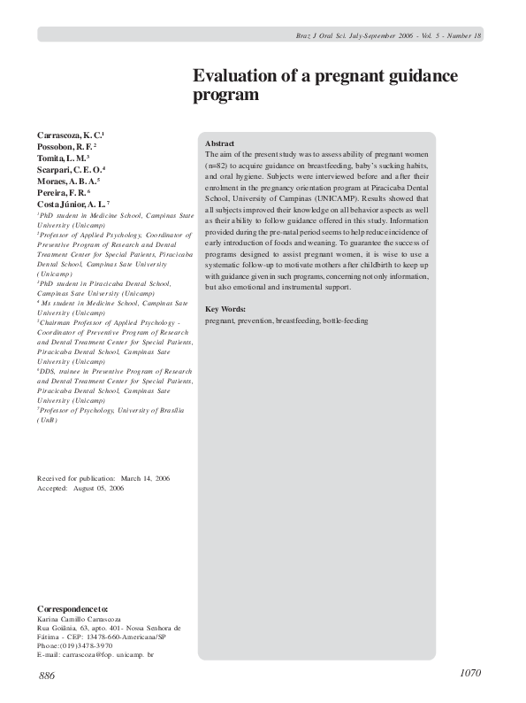 (PDF) Evaluation of a pregnant guidance program