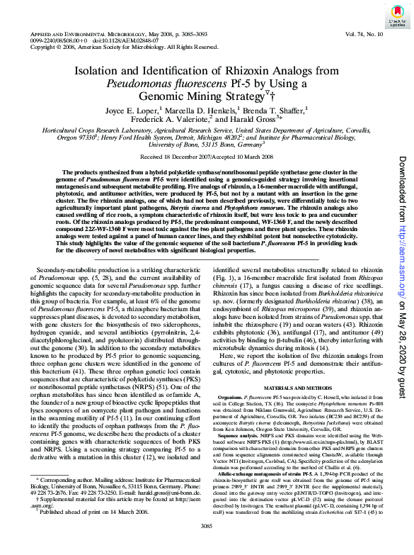 (PDF) Isolation and Identification of Rhizoxin Analogs from Pseudomonas ...