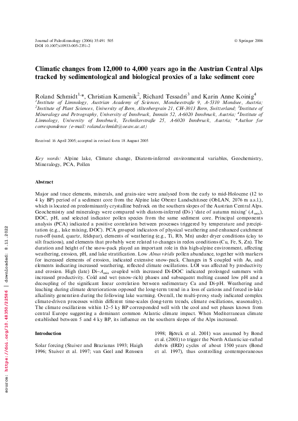 (PDF) Climatic Changes from 12,000 to 4,000 Years Ago in the Austrian ...