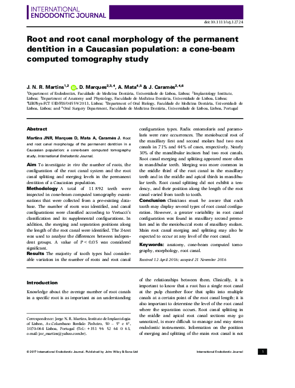 (PDF) Root and root canal morphology of the permanent dentition in a ...