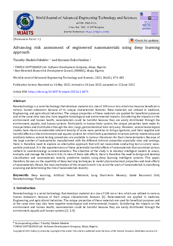 (PDF) Deep Learning for Nanomaterial Risk Assessment