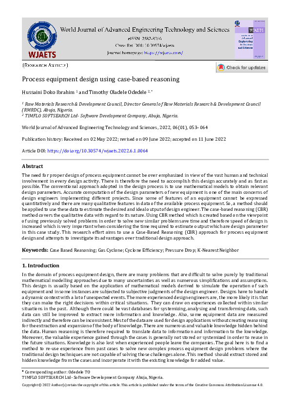 (PDF) Process equipment design using case-based reasoning