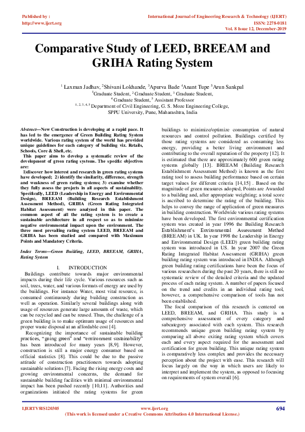 (PDF) Comparative Study of LEED, BREEAM and GRIHA Rating System