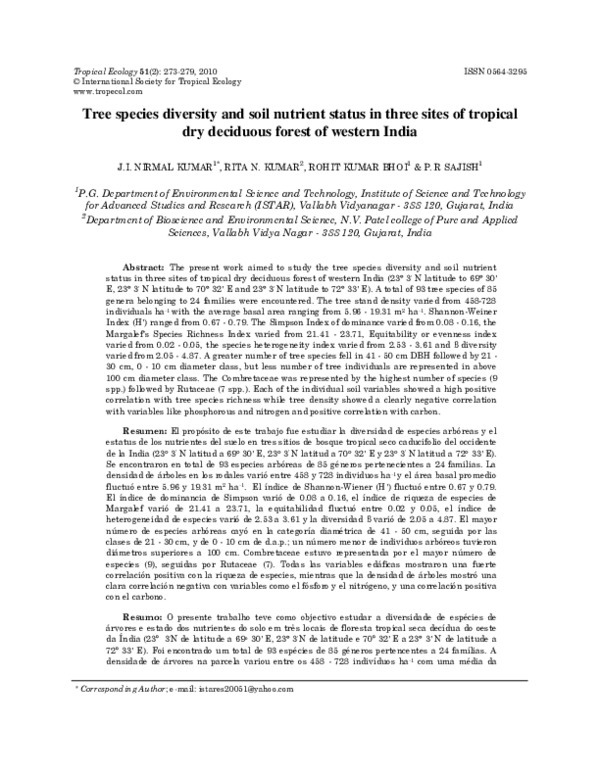 (PDF) Tree species diversity and soil nutrient status in three sites of ...
