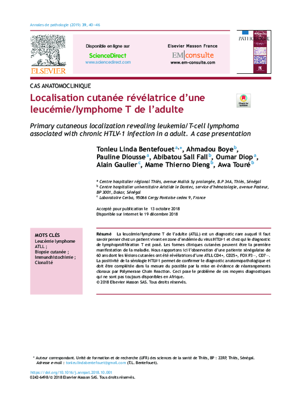 (PDF) Localisation cutanée révélatrice d’une leucémie/lymphome T de l ...