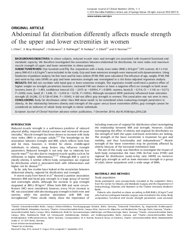 (PDF) Abdominal fat distribution differently affects muscle strength of ...