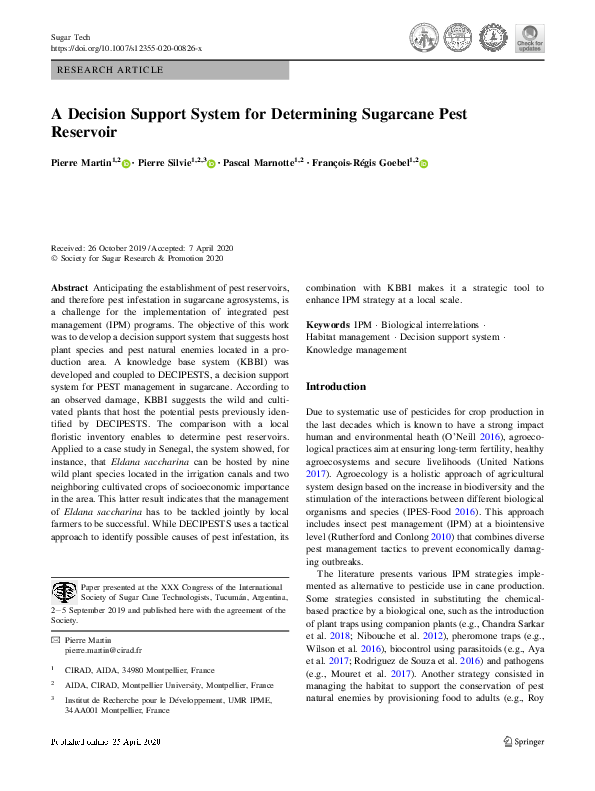 Pdf A Decision Support System For Determining Sugarcane Pest Reservoir François Régis Goebel