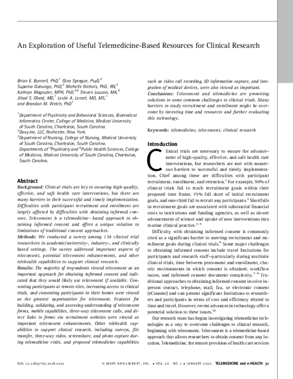 (PDF) An Exploration of Useful Telemedicine-Based Resources for Clinical Research