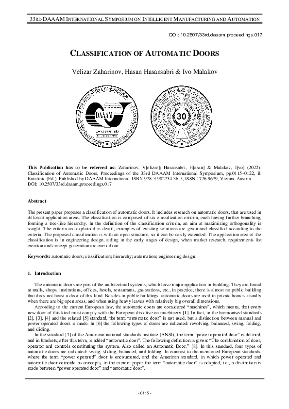 (PDF) Classification of Automatic Doors