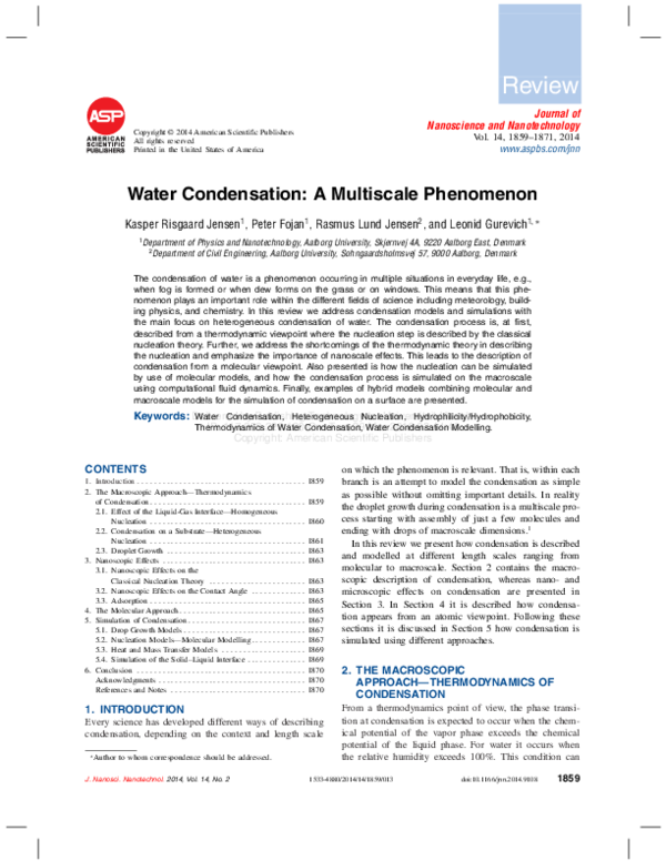 (PDF) Water condensation: a multiscale phenomenon