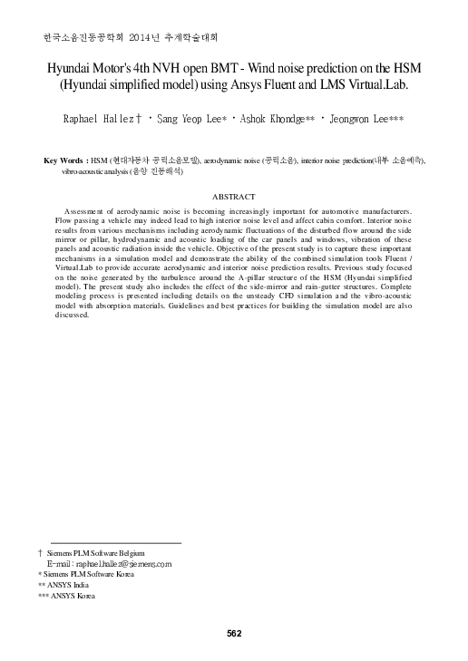(PDF) Hyundai Motor's 4th NVH open BMT -Wind noise prediction on the ...