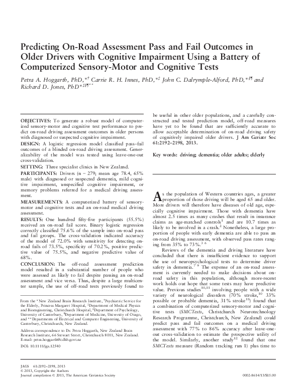 (PDF) Predicting On‐Road Assessment Pass and Fail Outcomes in Older ...