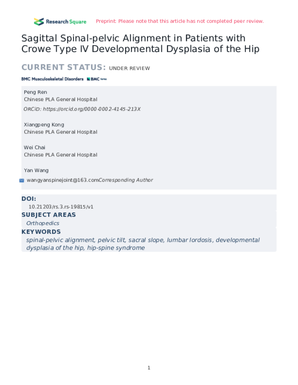 (PDF) The Effect of Dislocation Type (Crowe Types I–IV) on Pelvic ...