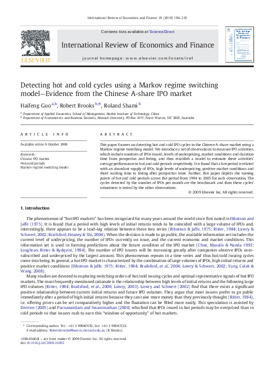 (PDF) Detecting hot and cold cycles using a Markov regime switching model—Evidence from the ...
