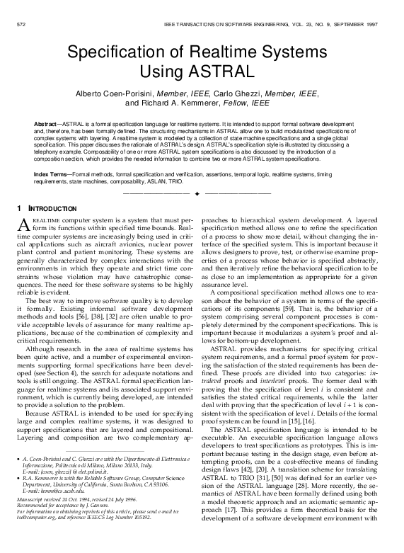 (PDF) Specification of Realtime Systems