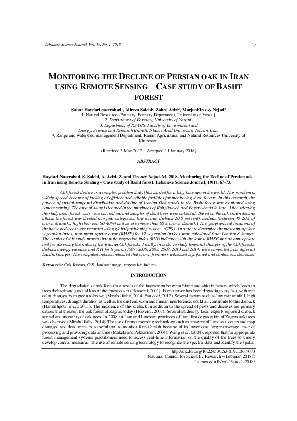 (PDF) Monitoring the decline of Persian oak in Iran using remote sensing – Case study of Basht ...