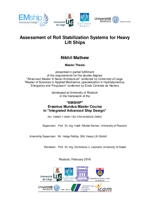 (PDF) Assessment of Roll Stabilization Systems for Heavy Lift Ships