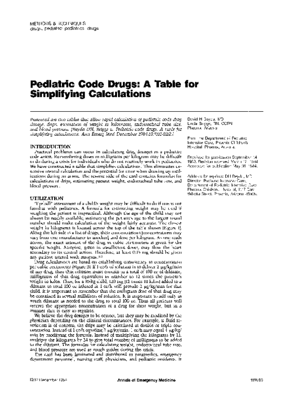 (PDF) Pediatric code drugs: A table for simplifying calculations