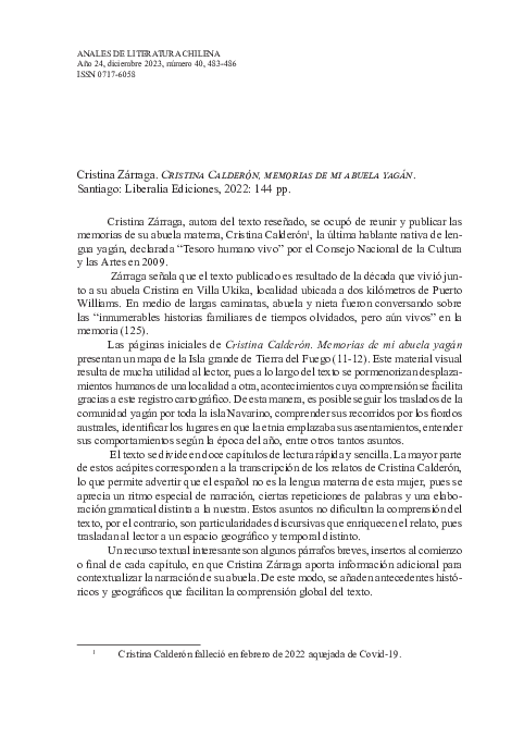 (PDF) Cristina Zarraga Cristina Calderon memorias de mi abuela yagan resena