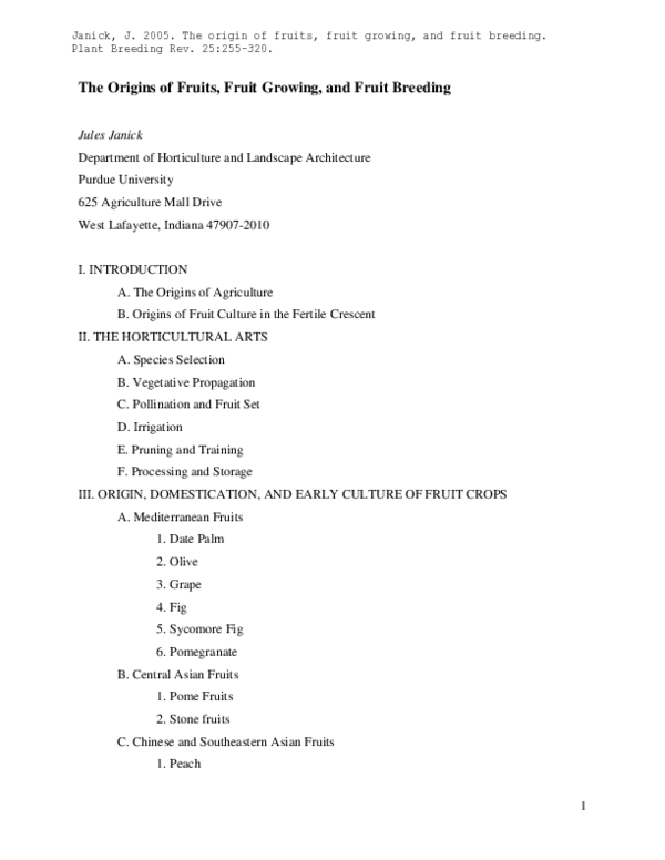 (PDF) The Origins of Fruits, Fruit Growing, and Fruit Breeding