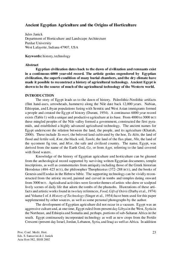 (PDF) Ancient Egyptian Agriculture and the Origins of Horticulture